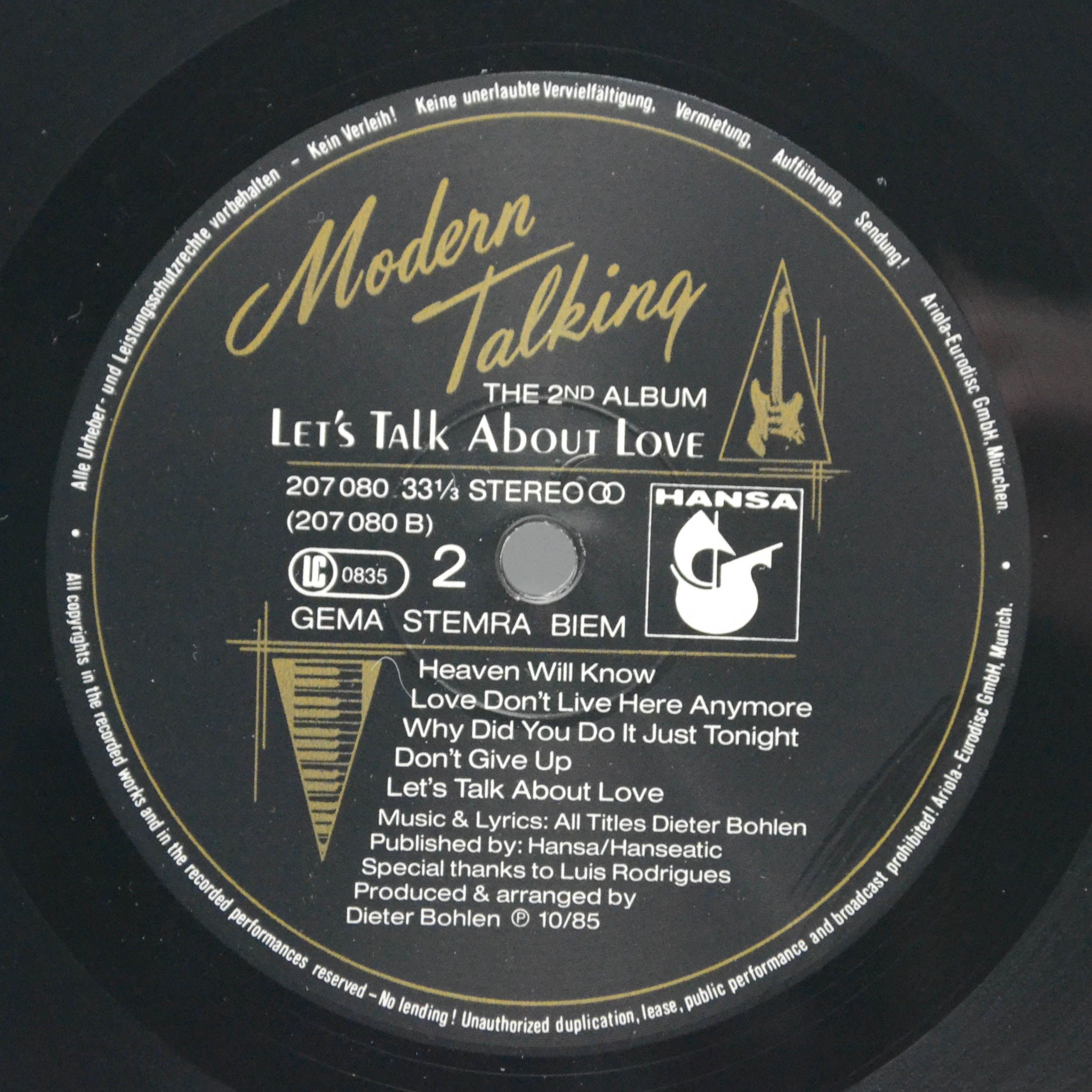 Modern Talking - Let's Talk About Love (The 2nd Album), 2960 ₽ Европа, Hansa, купить виниловую ...