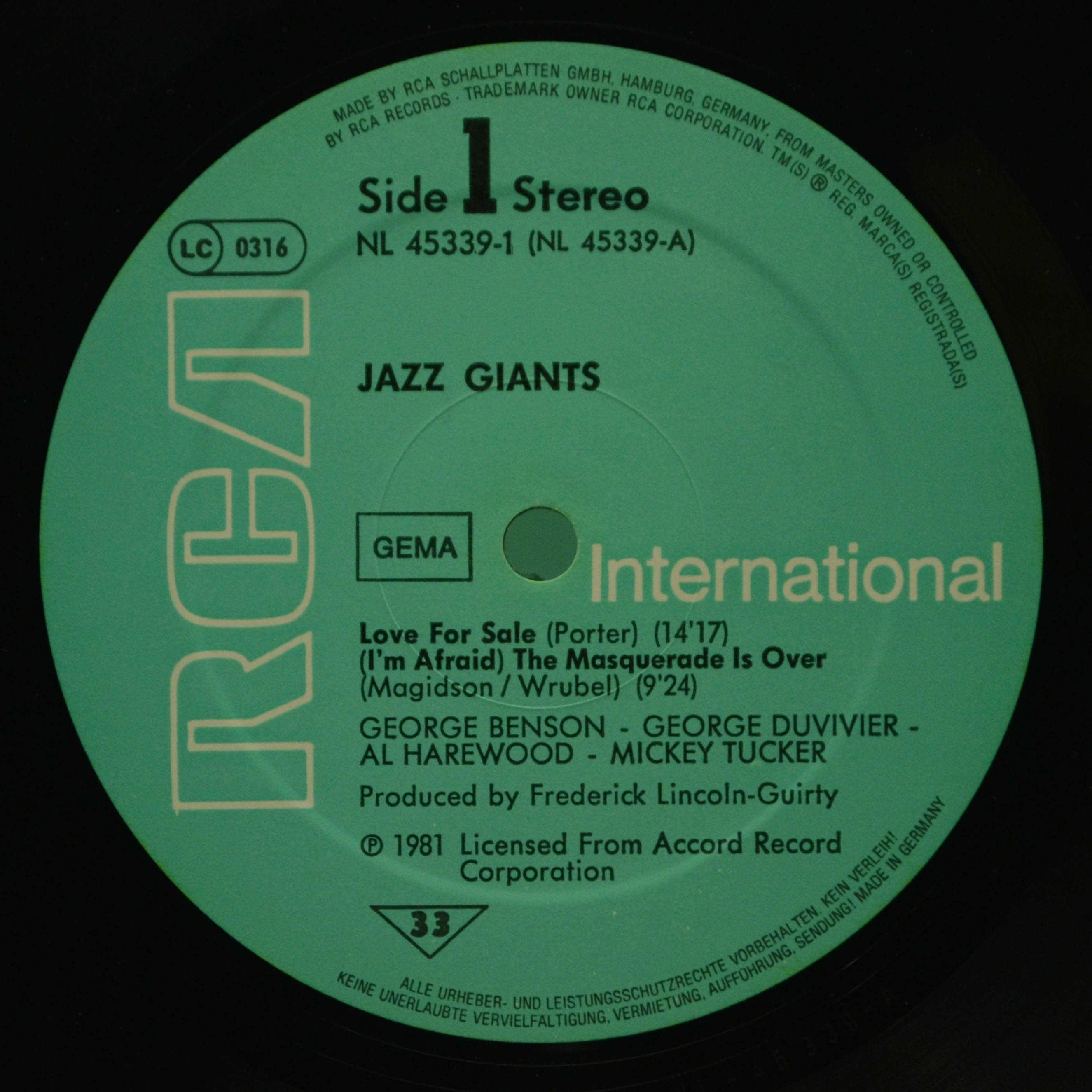 George Benson - Jazz Giants (2LP), 4480 ₽ Германия, RCA, купить ...